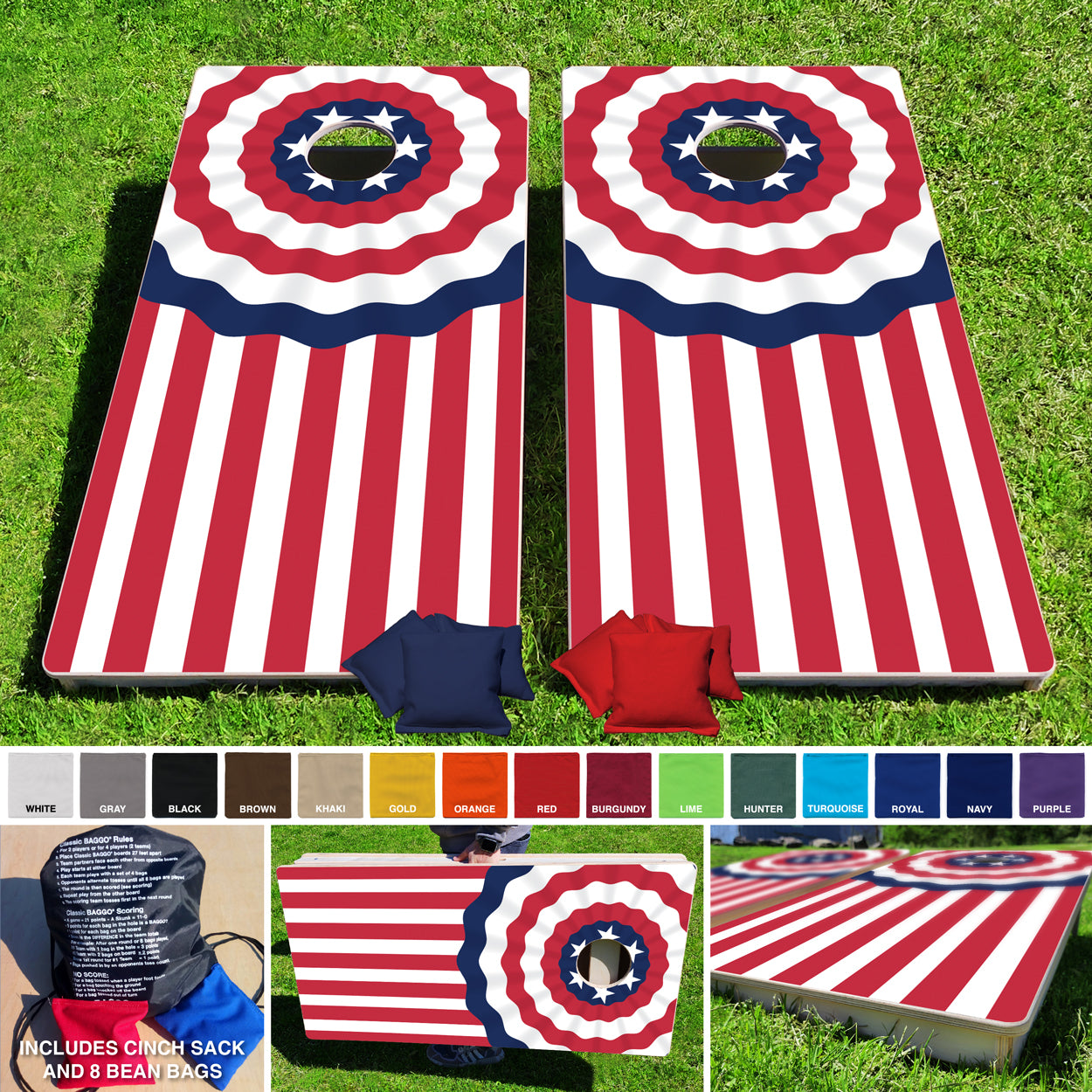 Memorial American Flag Pro Style Cornhole Bean Bag Toss Game 24x48 wit ...